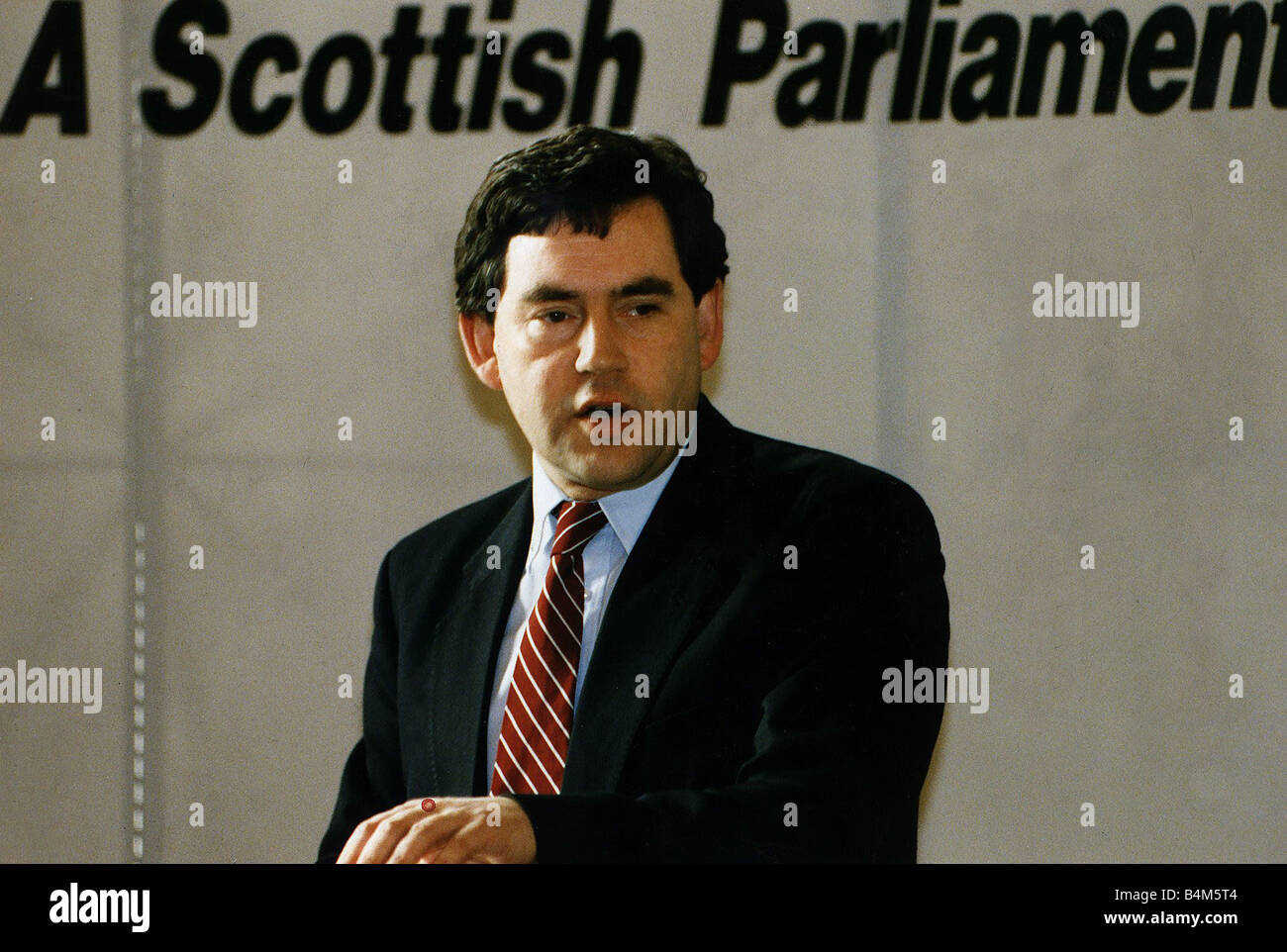Gordon Brown MP Labour party politician speaking under devolution ...