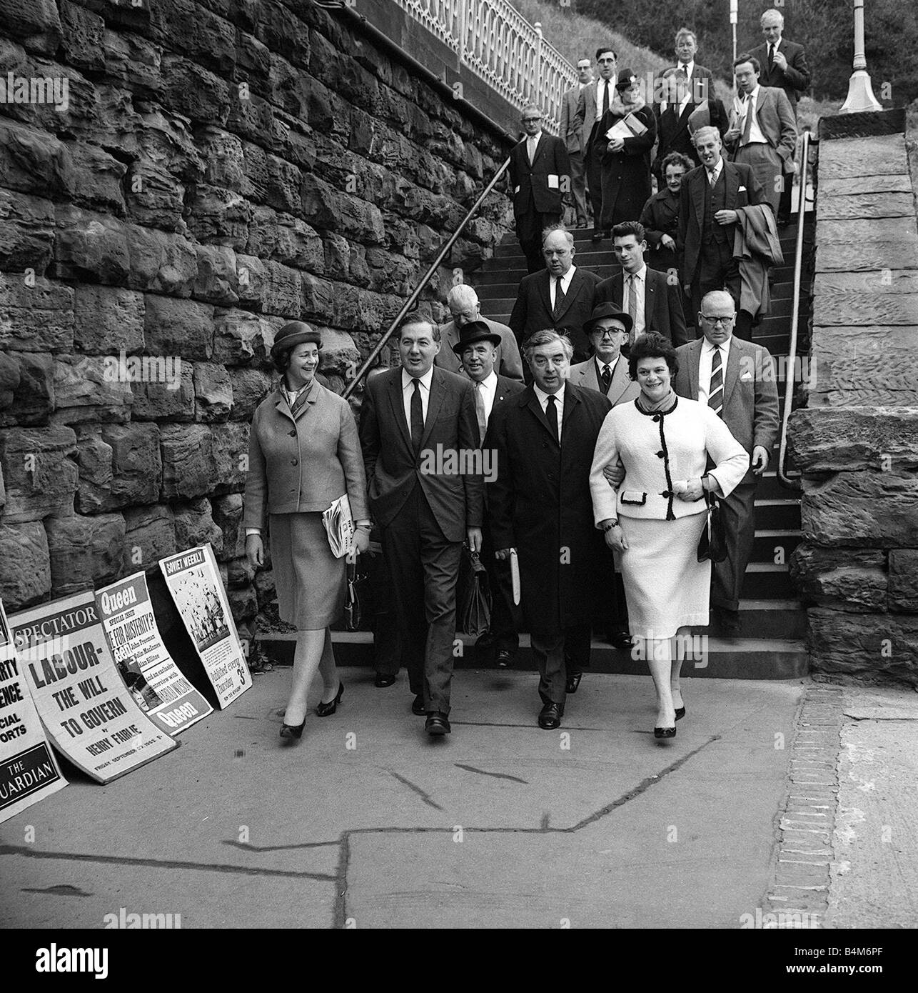 James Callaghan left with his wife and George Brown right with his wife ...