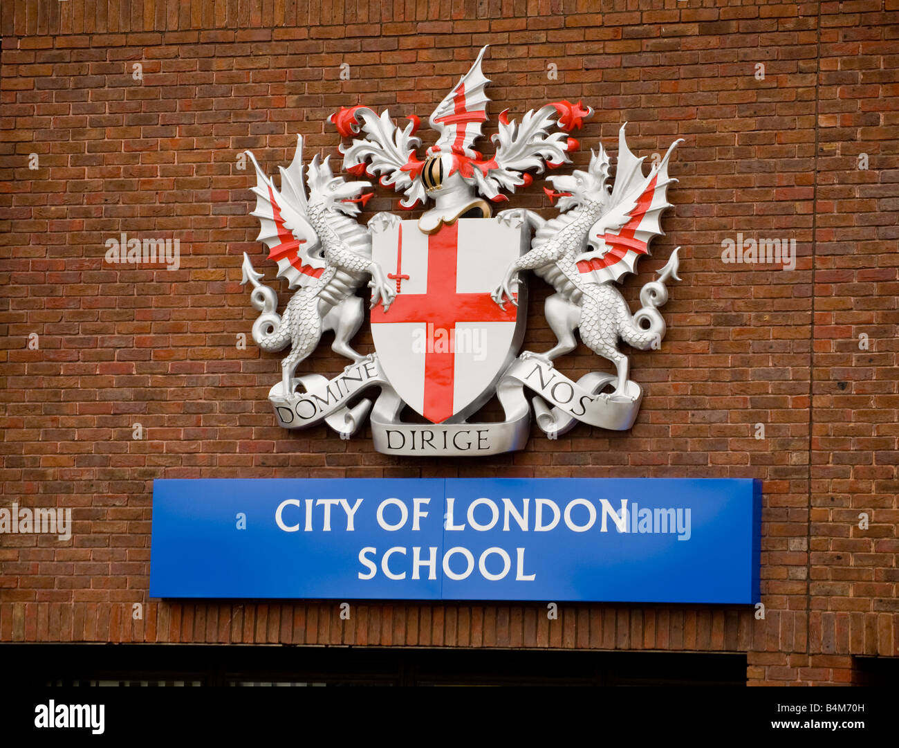 Exterior sign and crest of City of London School, an independent school ...