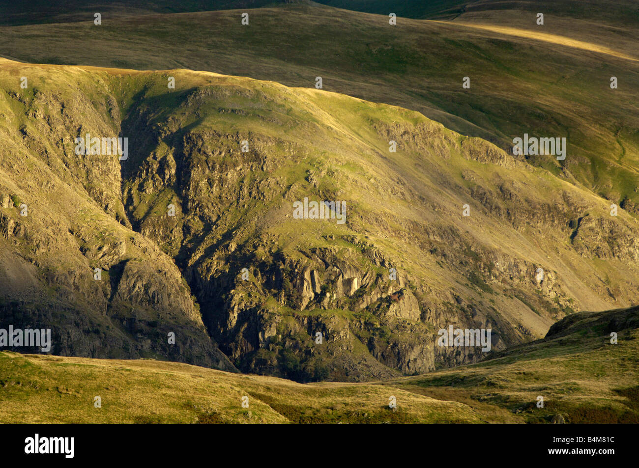 General Lake District view of hillside in golden autumn sunshine, taken ...