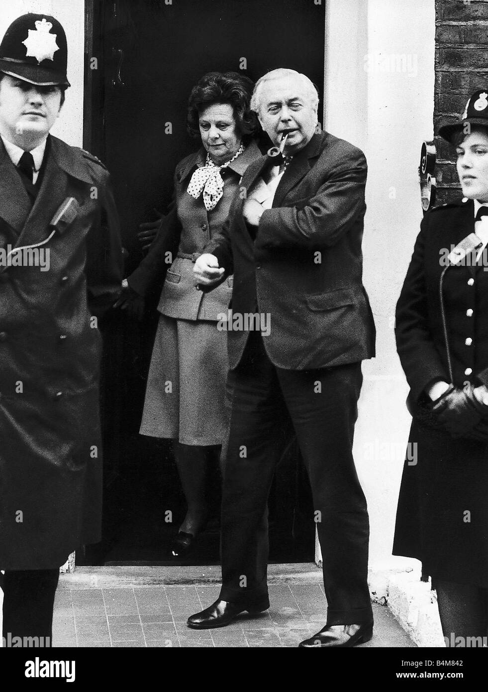 Harold Wilson leaving his home in Lord North Street with his wife Mary ...