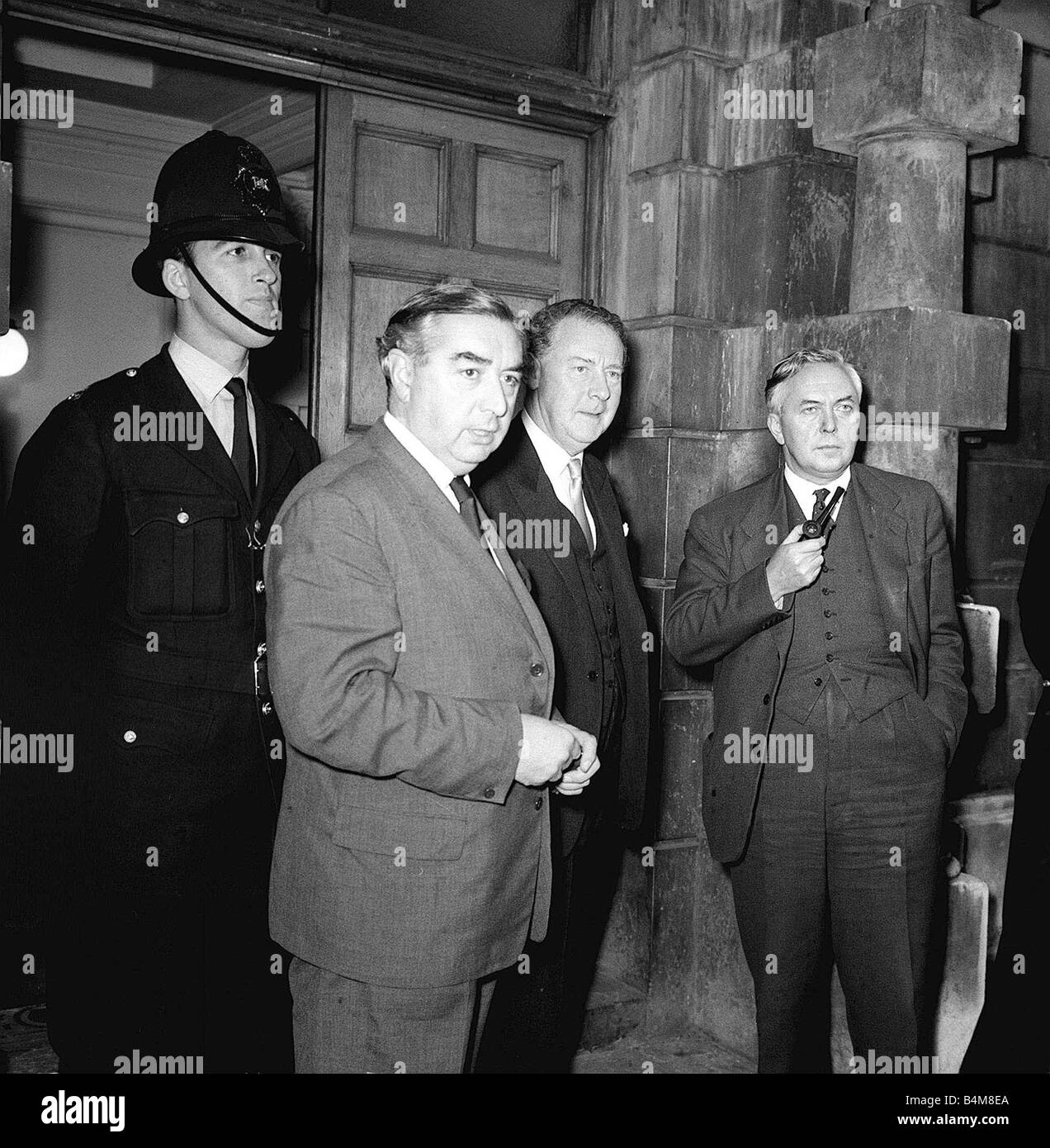 Labour s George Brown Hugh Gaitskill and Harold Wilson arrive at ...