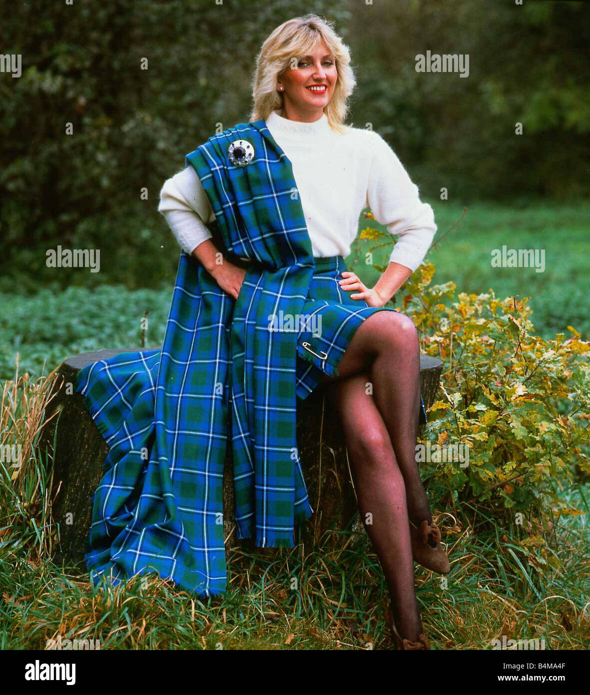 Jayne Irving TV presenter wearing kilt Stock Photo - Alamy