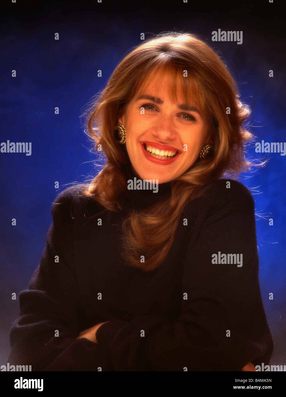 Carol Smillie model TV presenter wearing black jumper Stock Photo - Alamy