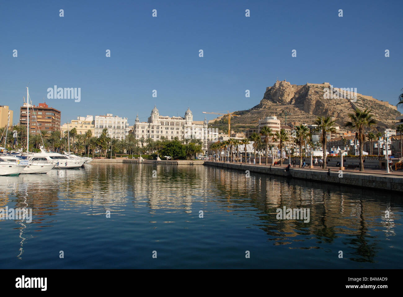 city skyline and castle from the marina, Alicante, Alicante Province ...