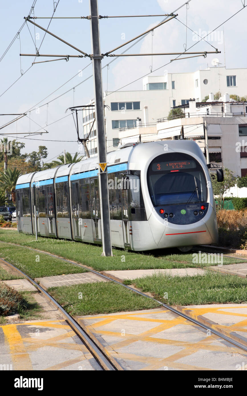 modern light electric tram on the move transportations Stock Photo - Alamy