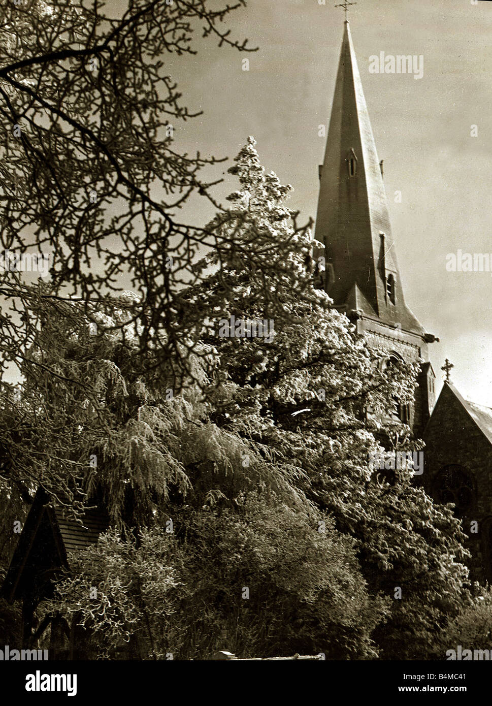 High Beech Church and surrounding trees covered in snow January 1960 ...