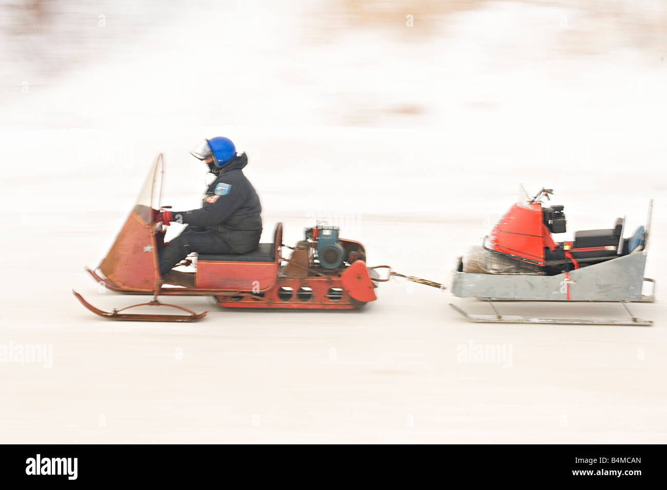 Vintage snowmobiles parade at the I 500 Snowmobile race in Sault Ste ...
