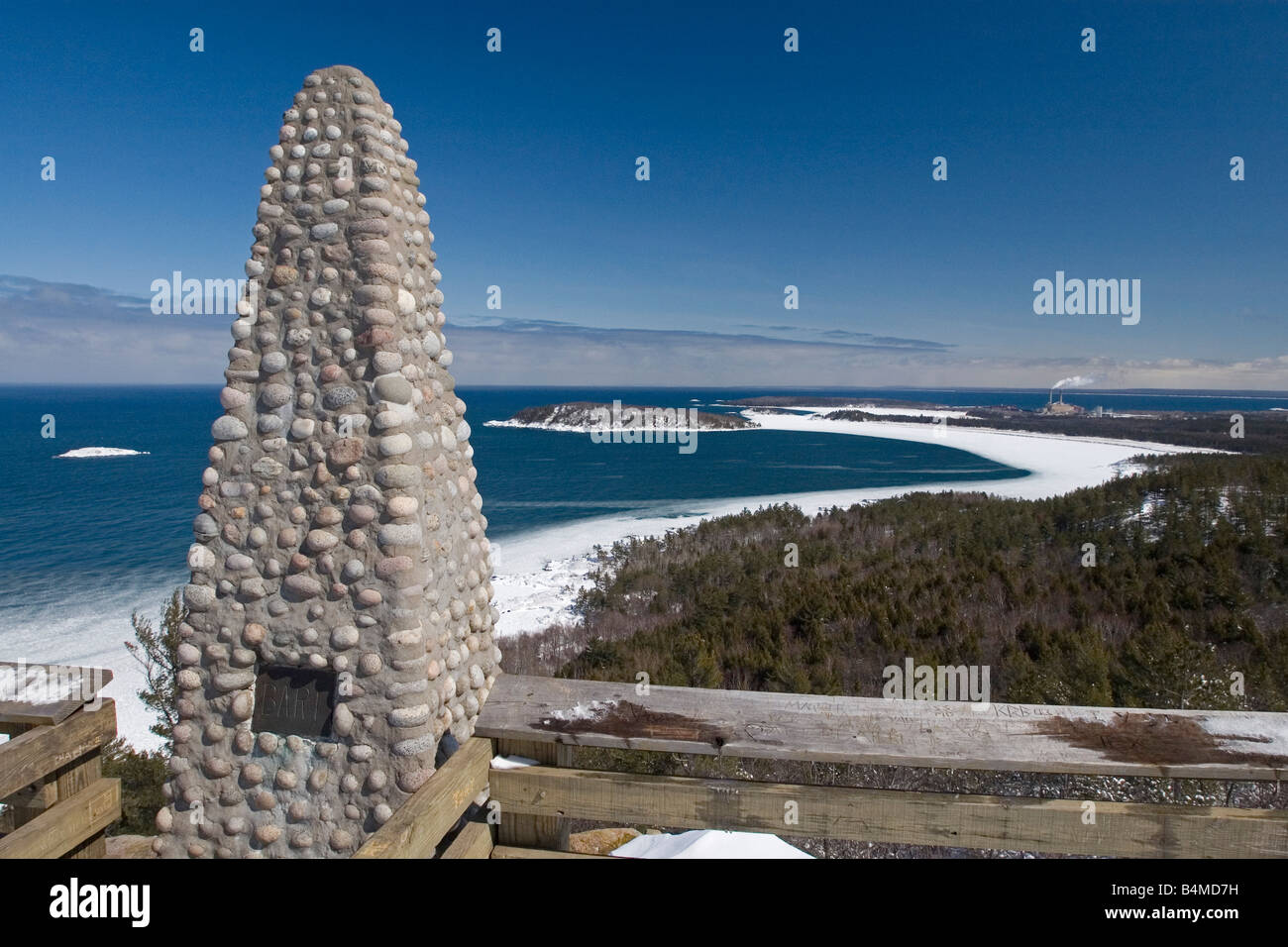 A view of Lake Superior from atop Sugarloaf Mountain in winter near ...