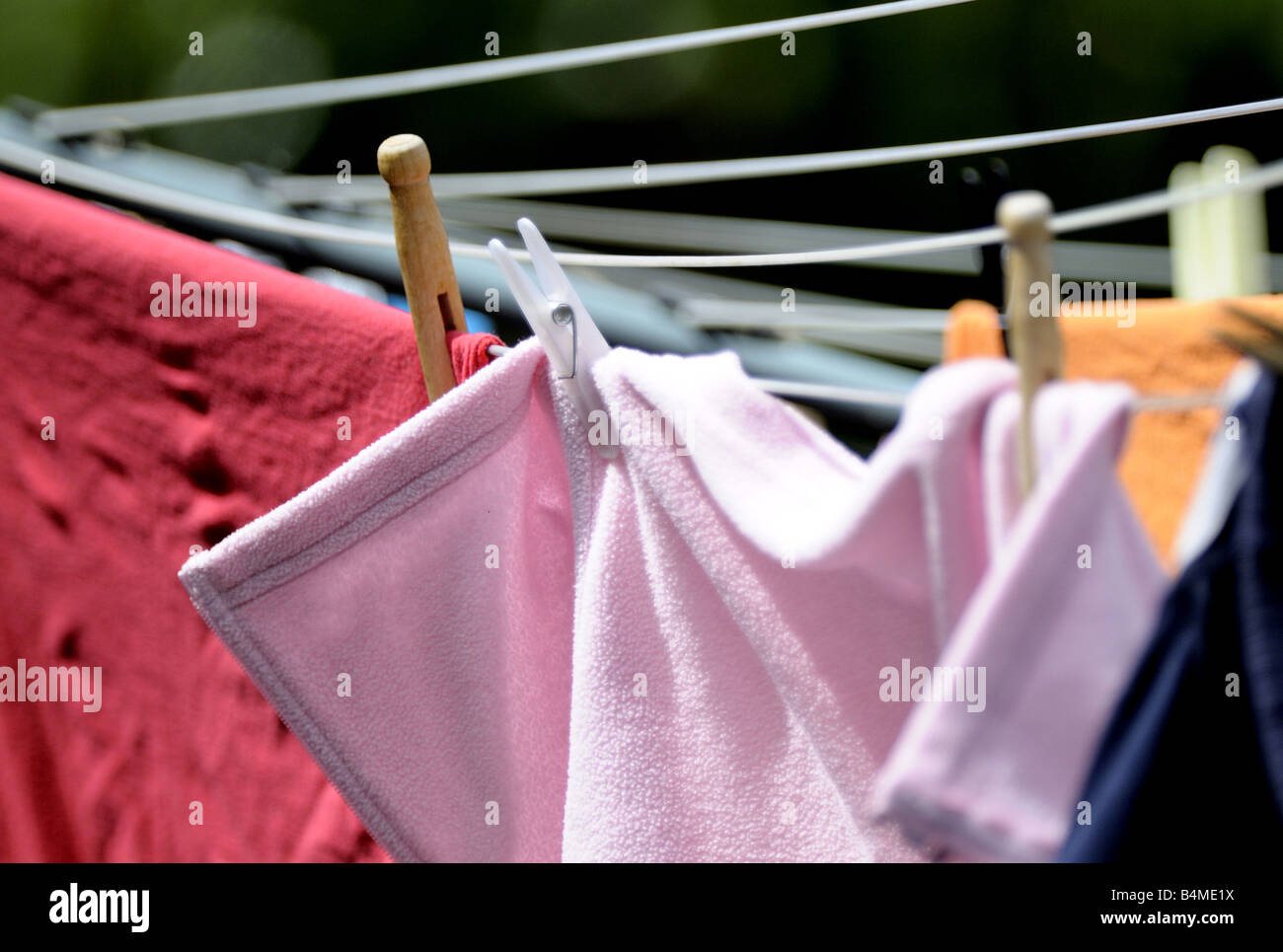 Washing drying on a clothes line Stock Photo - Alamy