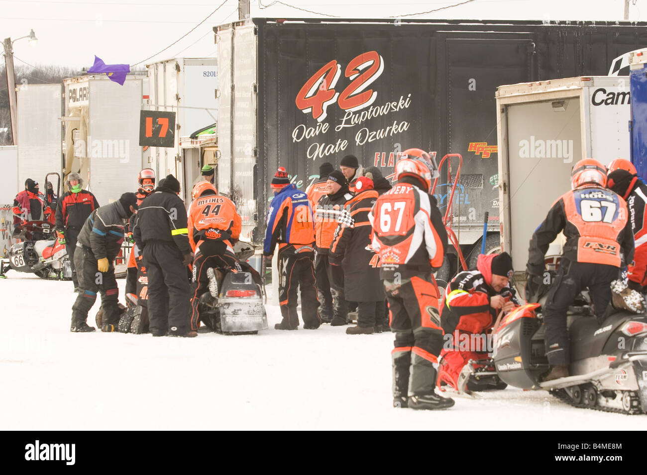 Scenes from the pits of the I 500 Snowmobile race in Sault Ste Marie ...