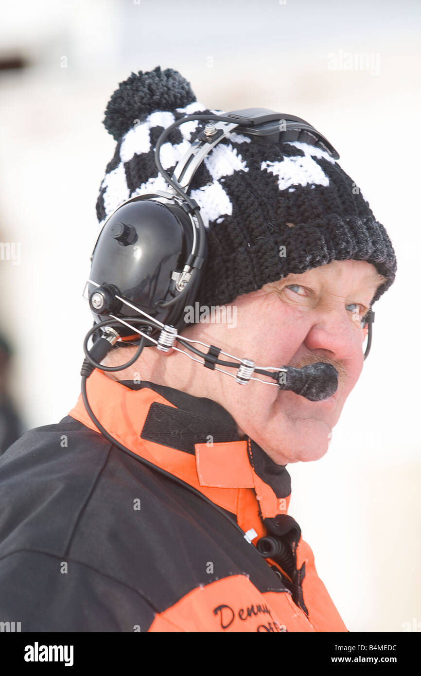 A member of a pit crew during the I-500 Snowmobile Race in Sault Ste ...