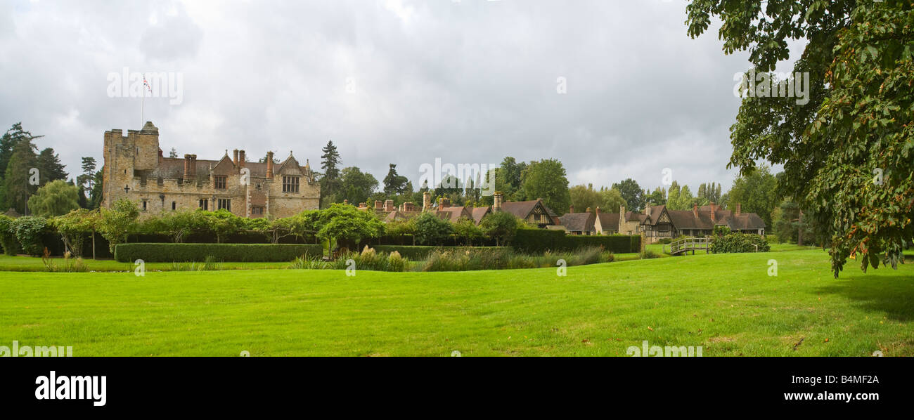 Horizontal panoramic wide angle of the exterior of Hever Castle and the ...