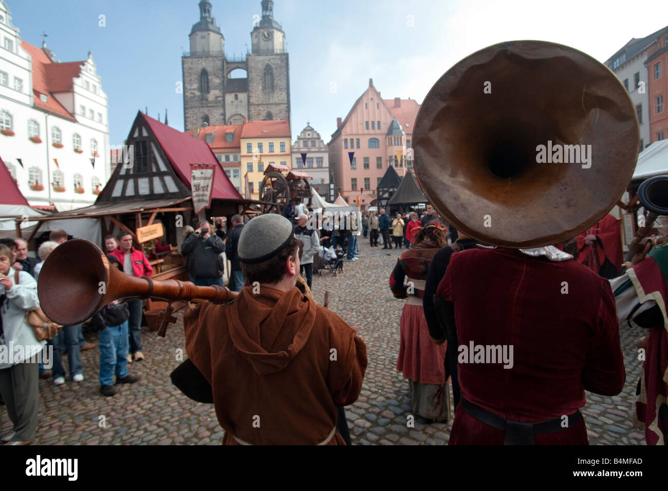 A group of musicians perform on Reformation Day in Wittenberg, Germany ...
