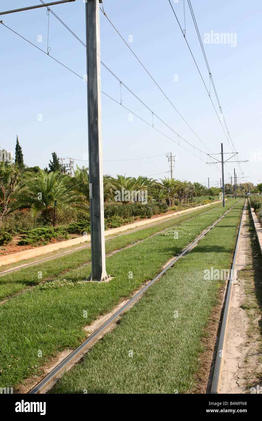 nature and transportation electric railway with grass and plants ...