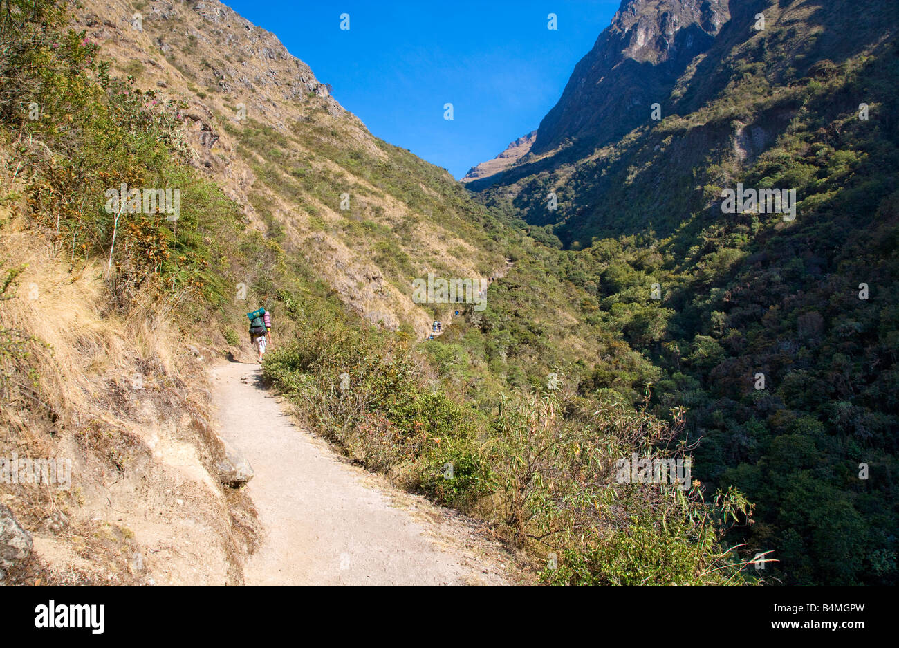 Trekkers walking along mountain path hi-res stock photography and ...