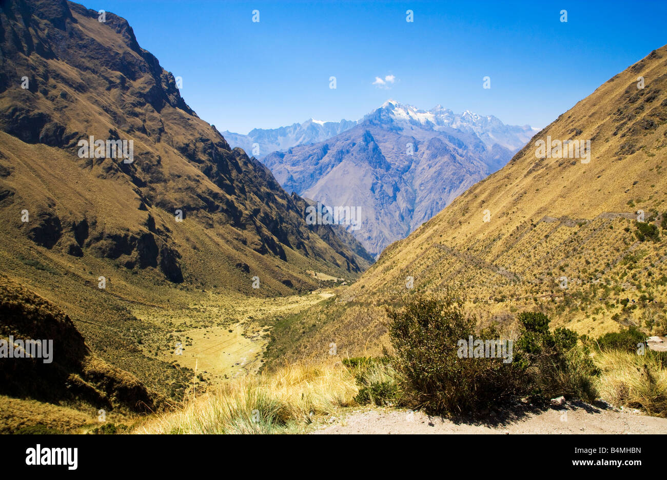 View of the high Andes from the Inca Trail, Camino Inka, looking back ...