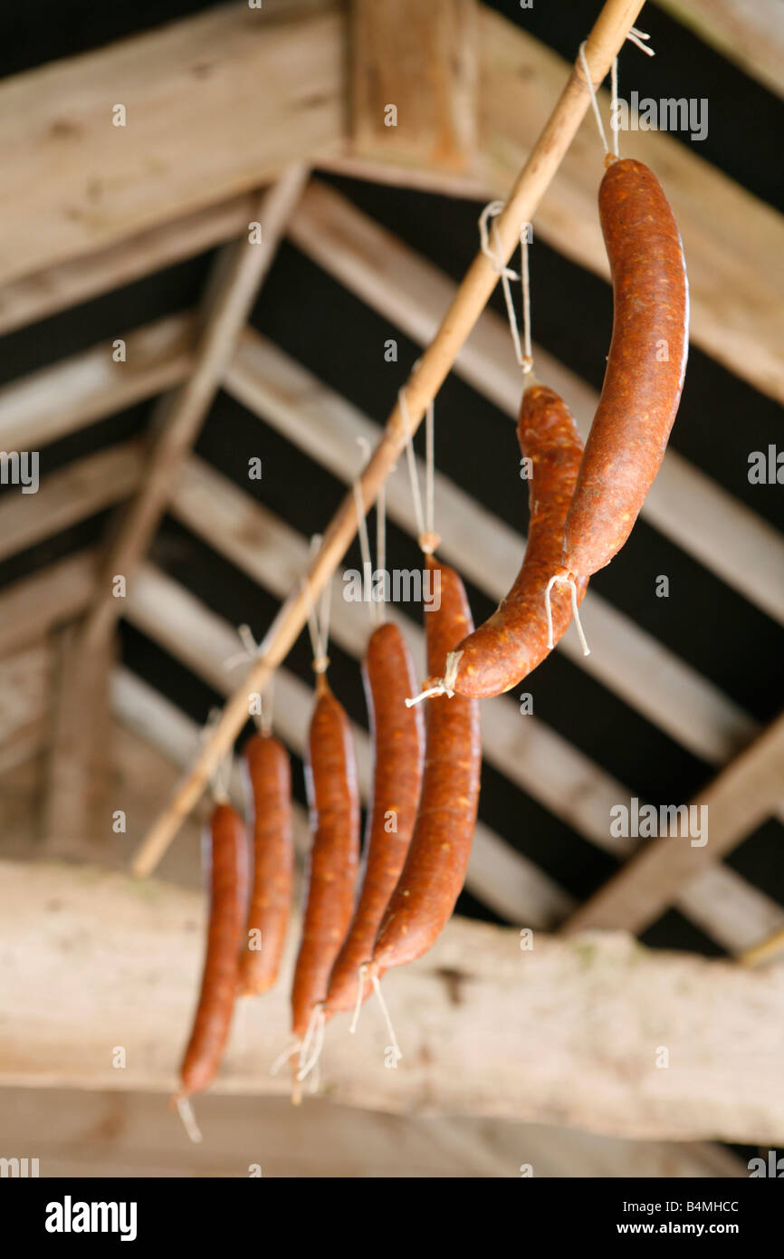 chorizo hanging in a barn Stock Photo - Alamy