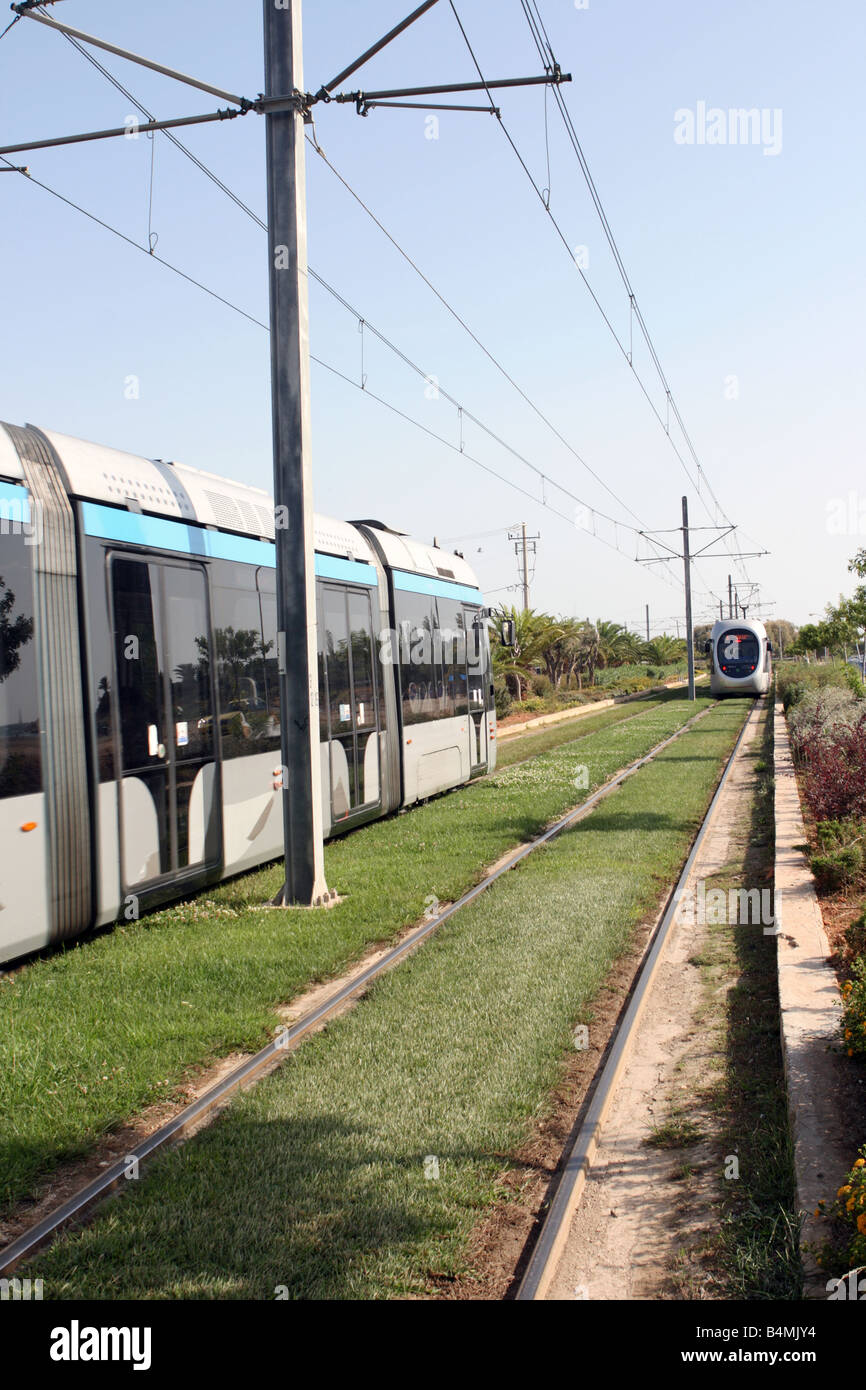 modern light electric tram on the move transportations Stock Photo - Alamy