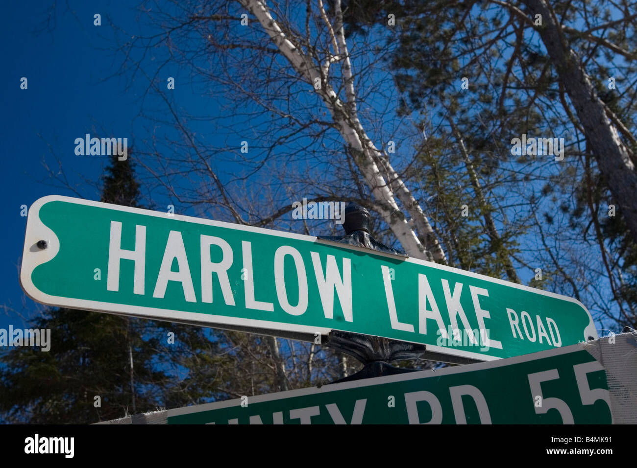 The sign for Harlow Lake Road near Marquette in Michigan s Upper ...