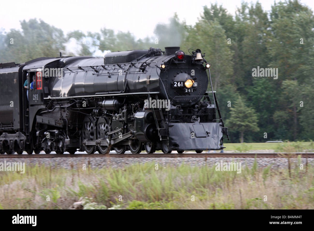The Steam Train Milwaukee Road 261 speeding up the track towards ...