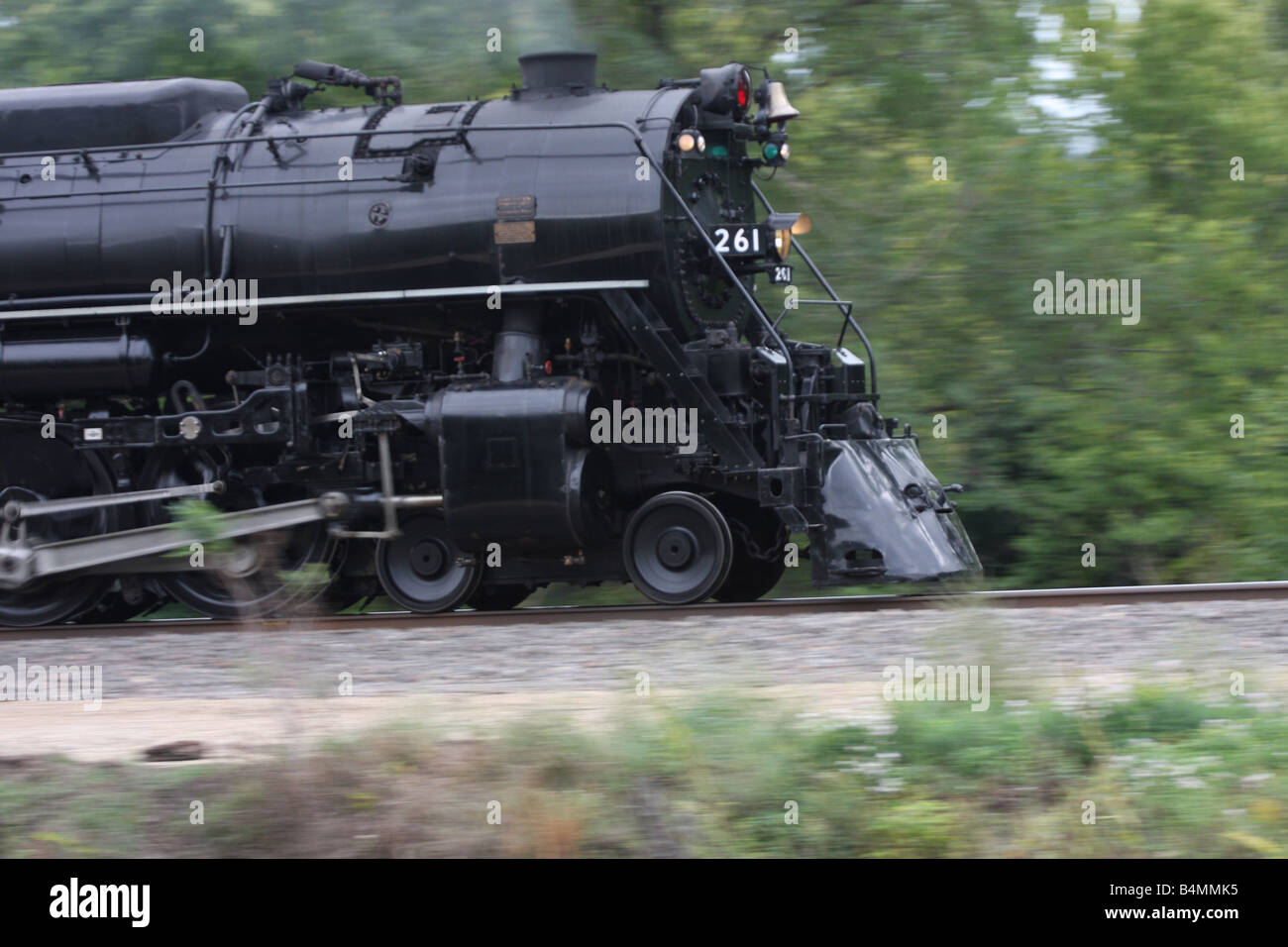 The Steam Train Milwaukee Road 261 speeding up the track towards ...