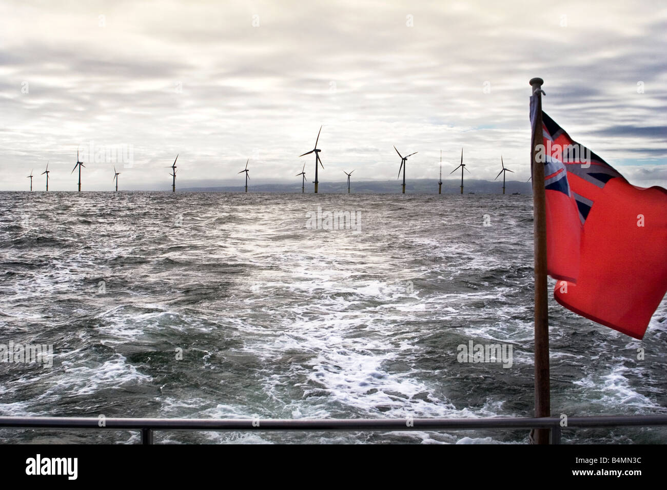 Approaching North Hoyle Offshore Wind Farm, off coast of North Wales ...