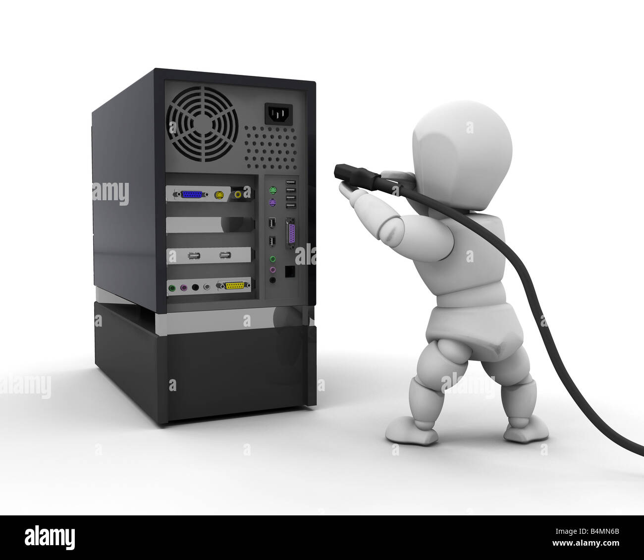 3D render of someone plugging a cable into a computer Stock Photo - Alamy