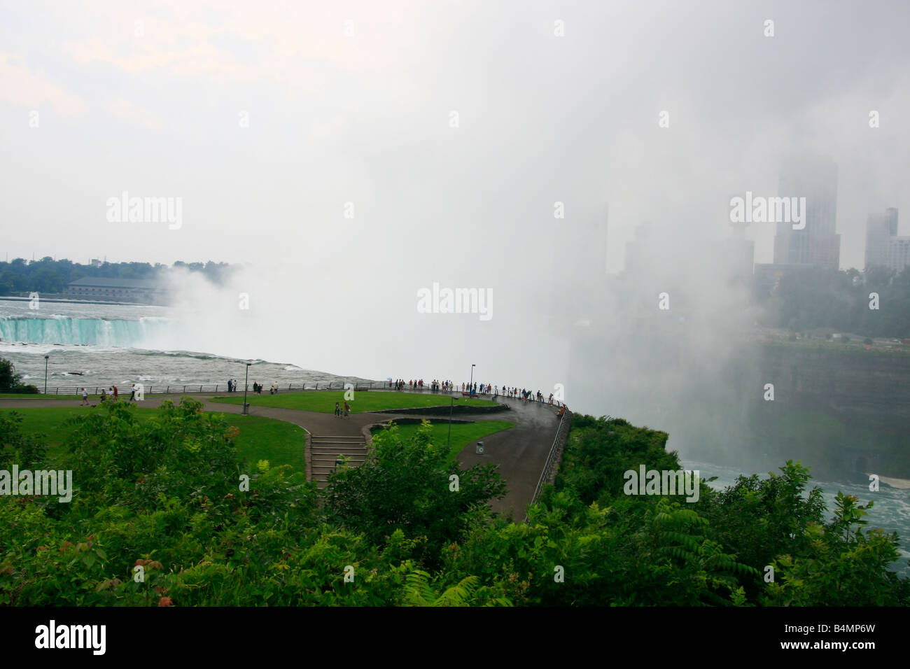 Edge of Niagara waterfalls in NY USA from above overhead top view with ...