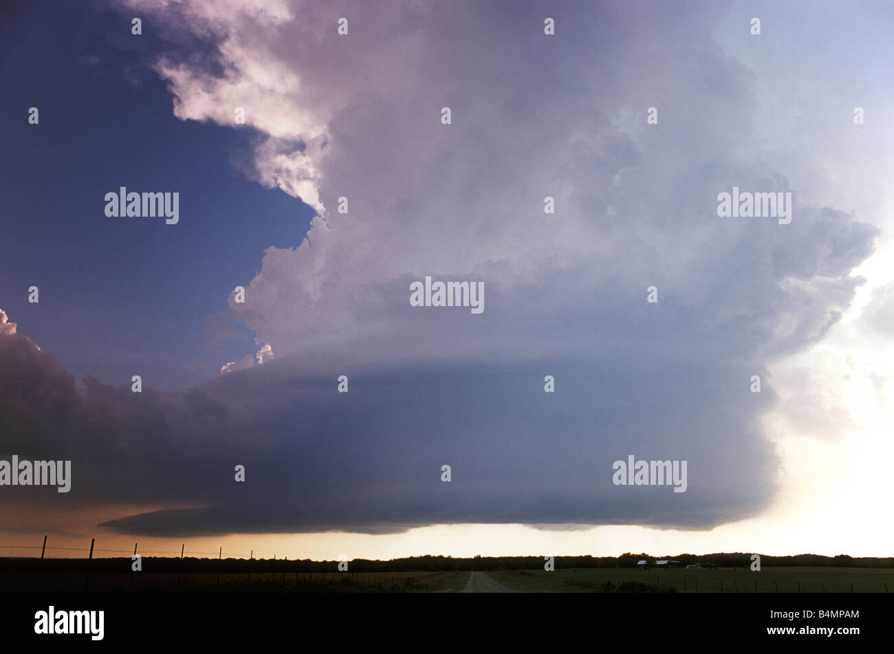 Small dryline supercell passes over ranch land near Graham, Texas Stock ...