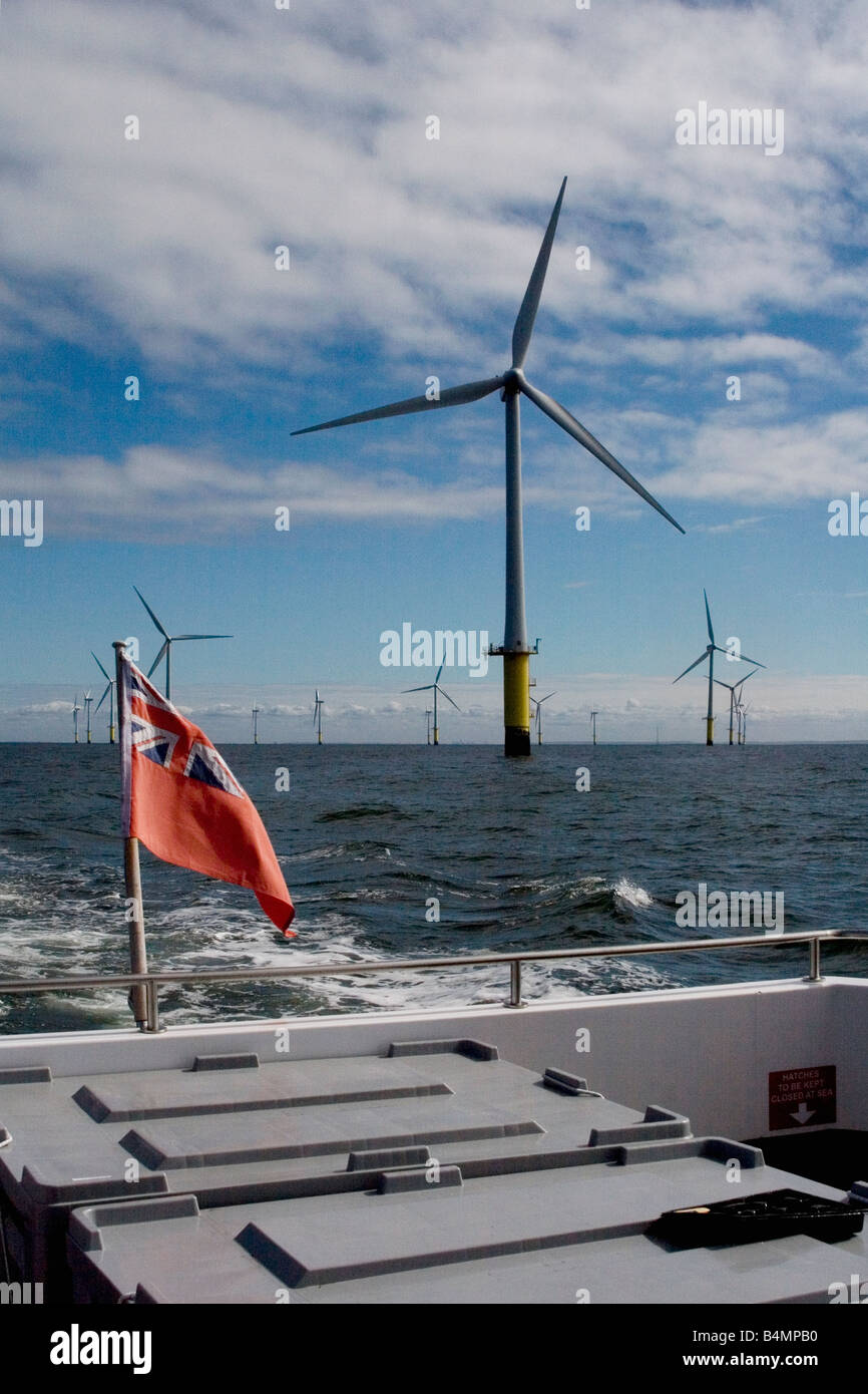 North Hoyle Offshore Wind Farm, off coast of North Wales producing ...