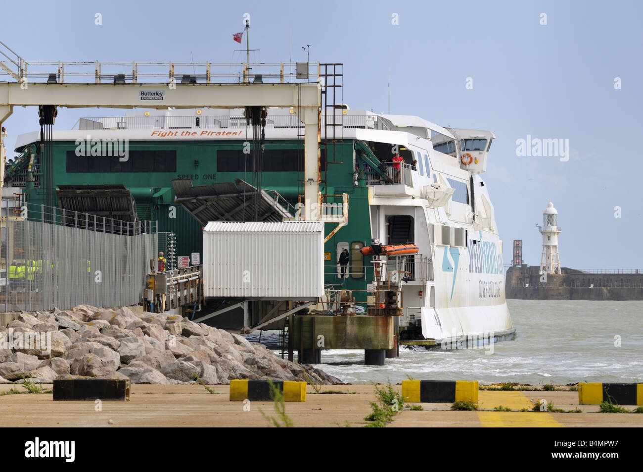 Speedferries ferry arriving from France docking at Dover Hoverport UK ...
