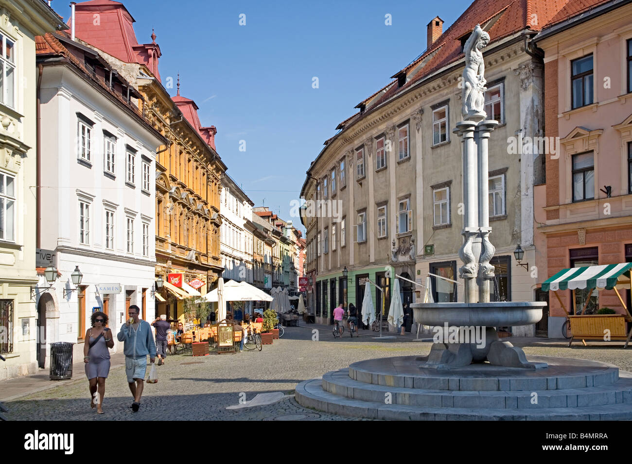 View over Stari trg square with The Hercules Fountain in Old Town of ...
