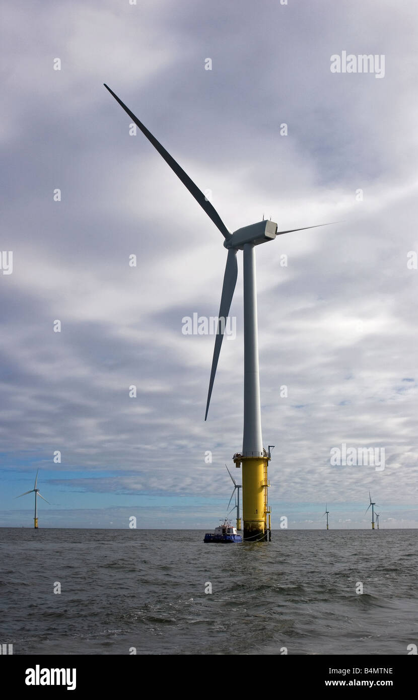 Servicing turbine North Hoyle Offshore Wind Farm, North Wales producing ...