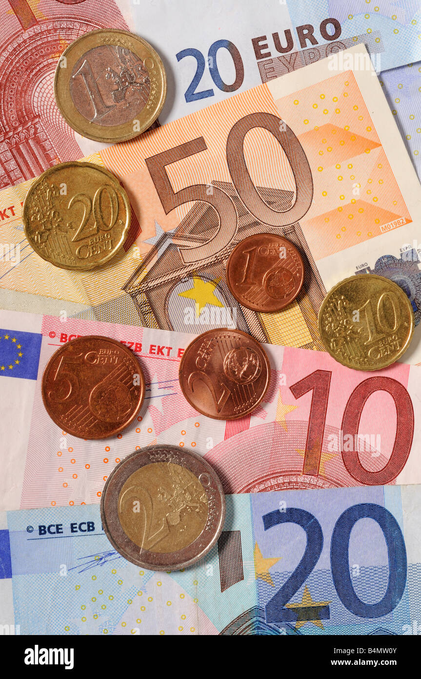 euros notes and coins Stock Photo - Alamy