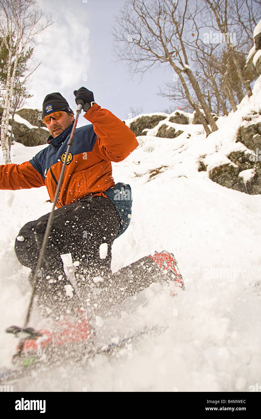 A telemark skier in the extreme backcountry section of Mount Bohemia ...