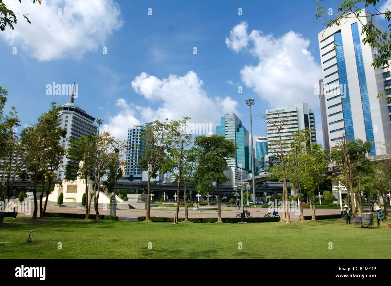 Hi Rising Buildings of Silom District seen from Lumphini Park Stock ...