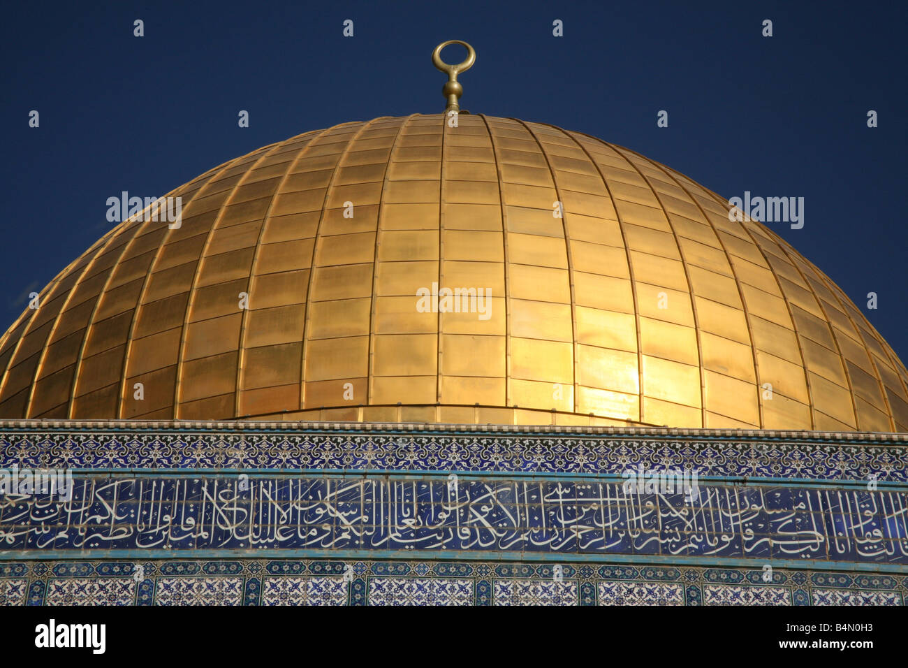 A closeup of the golden dome atop the Dome of the Rock on Temple Mount ...