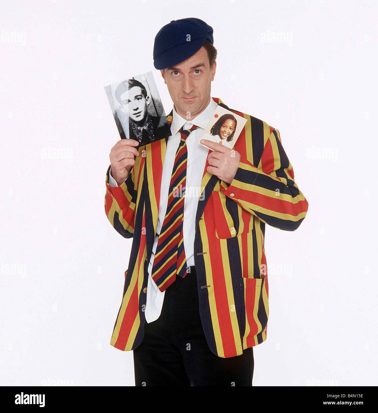Angus Deayton TV Presenter November 2000 wearing striped school blazer ...
