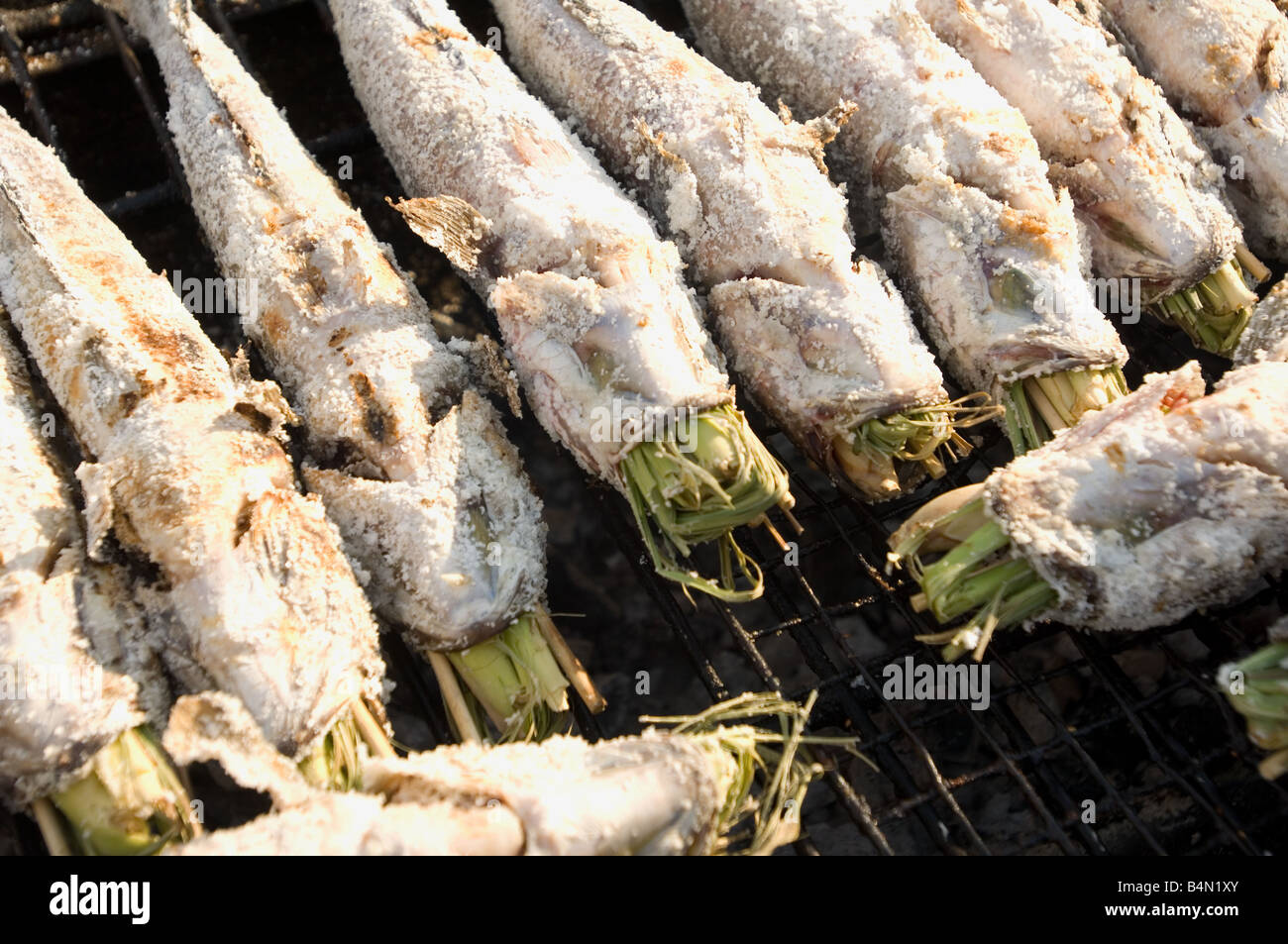 Grilled Catfish in Salt Crust filled with Lemon Grass Stock Photo - Alamy