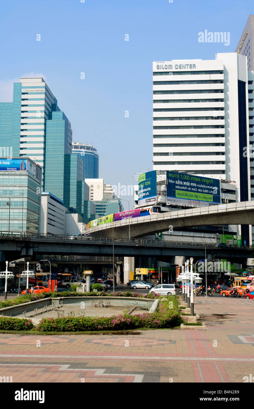 Skytrain with Hi Rising Buildings of Silom Road Stock Photo - Alamy