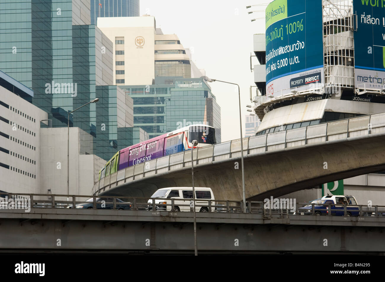Skytrain with modern Buildings of Silom District Stock Photo - Alamy