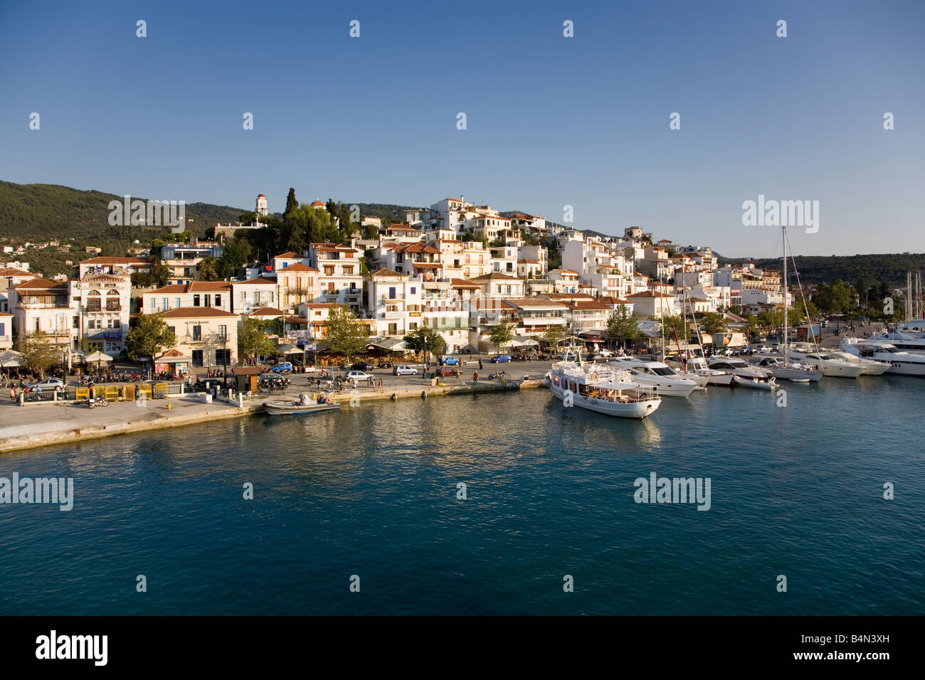 Skiathos island harbor Greece Europe Aegean ocean, elevated view Stock ...