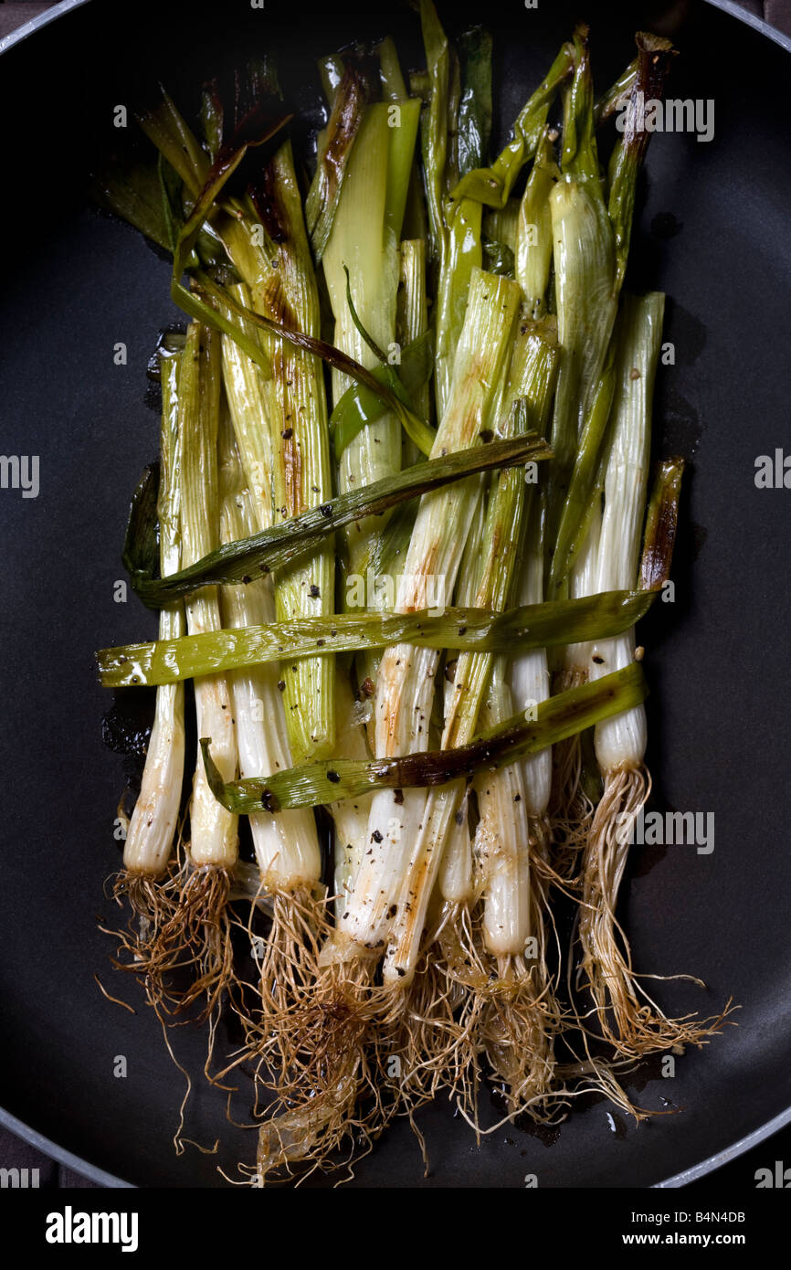 Dish of Baked Spring Onions Stock Photo - Alamy