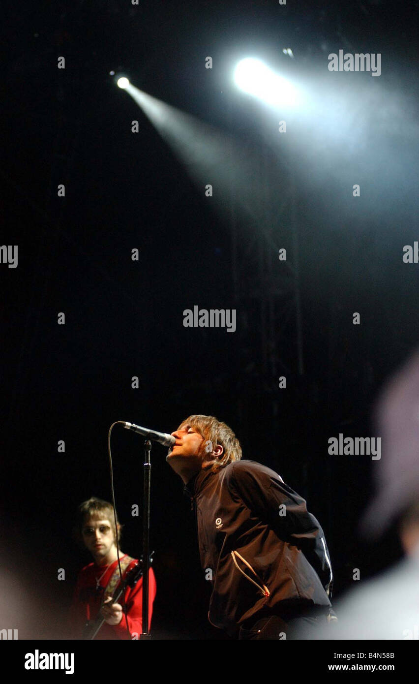 Liam Gallagher singing live on stage April 2002 Pictured at the ...