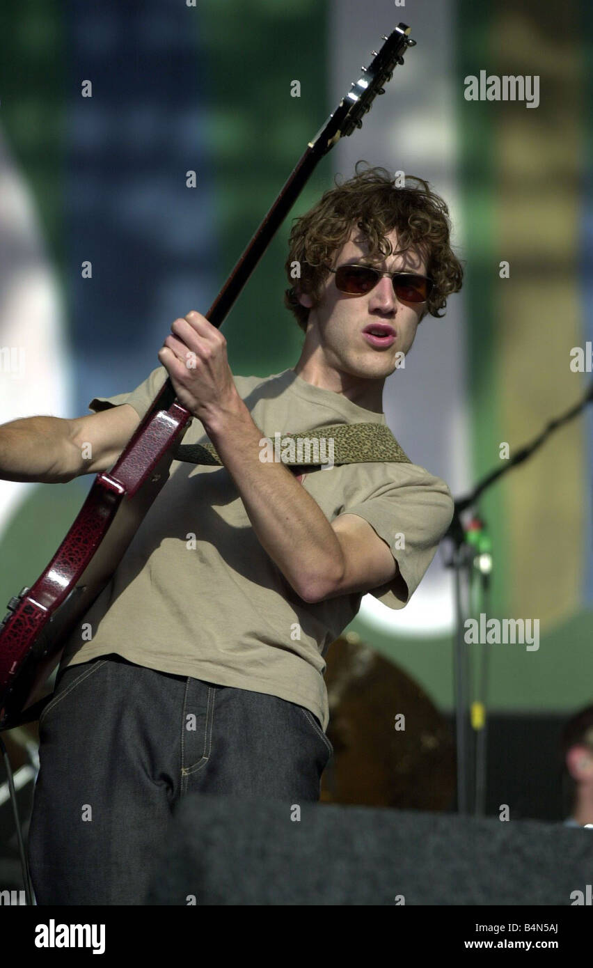 T in the Park July 2002 Member of the band Gomez Ian Ball onstage Stock ...