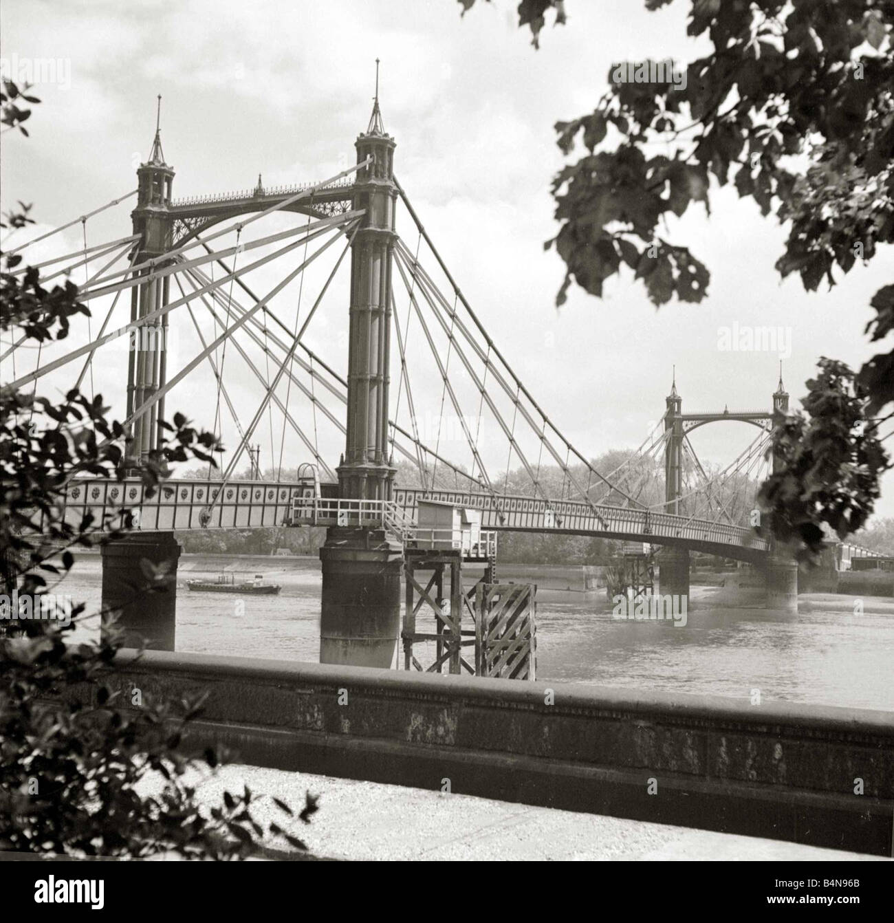 Albert Bridge London Construction bridge over the river water Boat ...