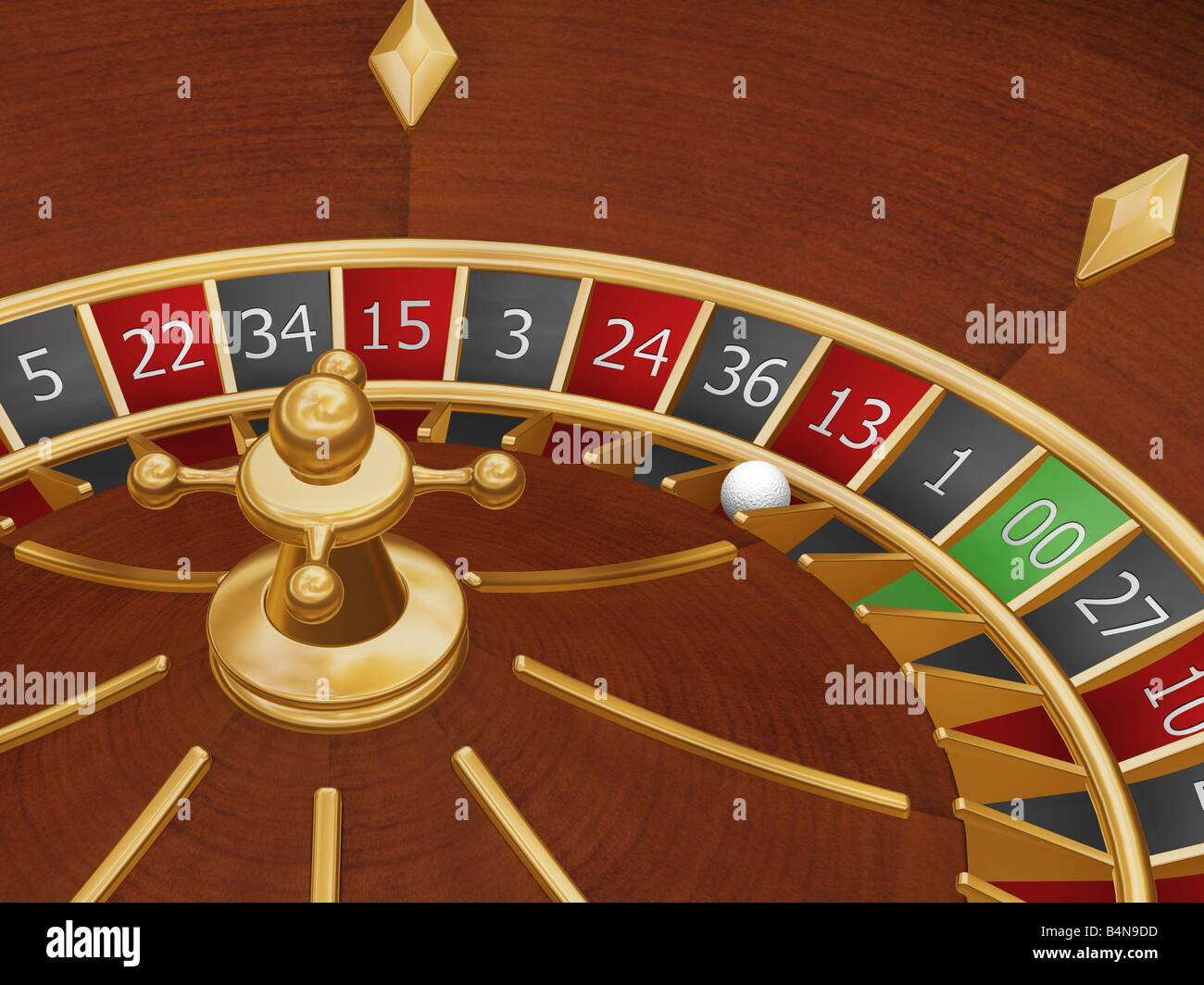 Roulette wheel with the ball on number thirteen Stock Photo - Alamy