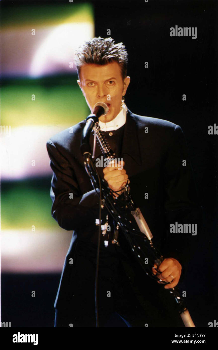 David Bowie Singer Songwriter at the Brit Awards 96 Wearing black suit ...