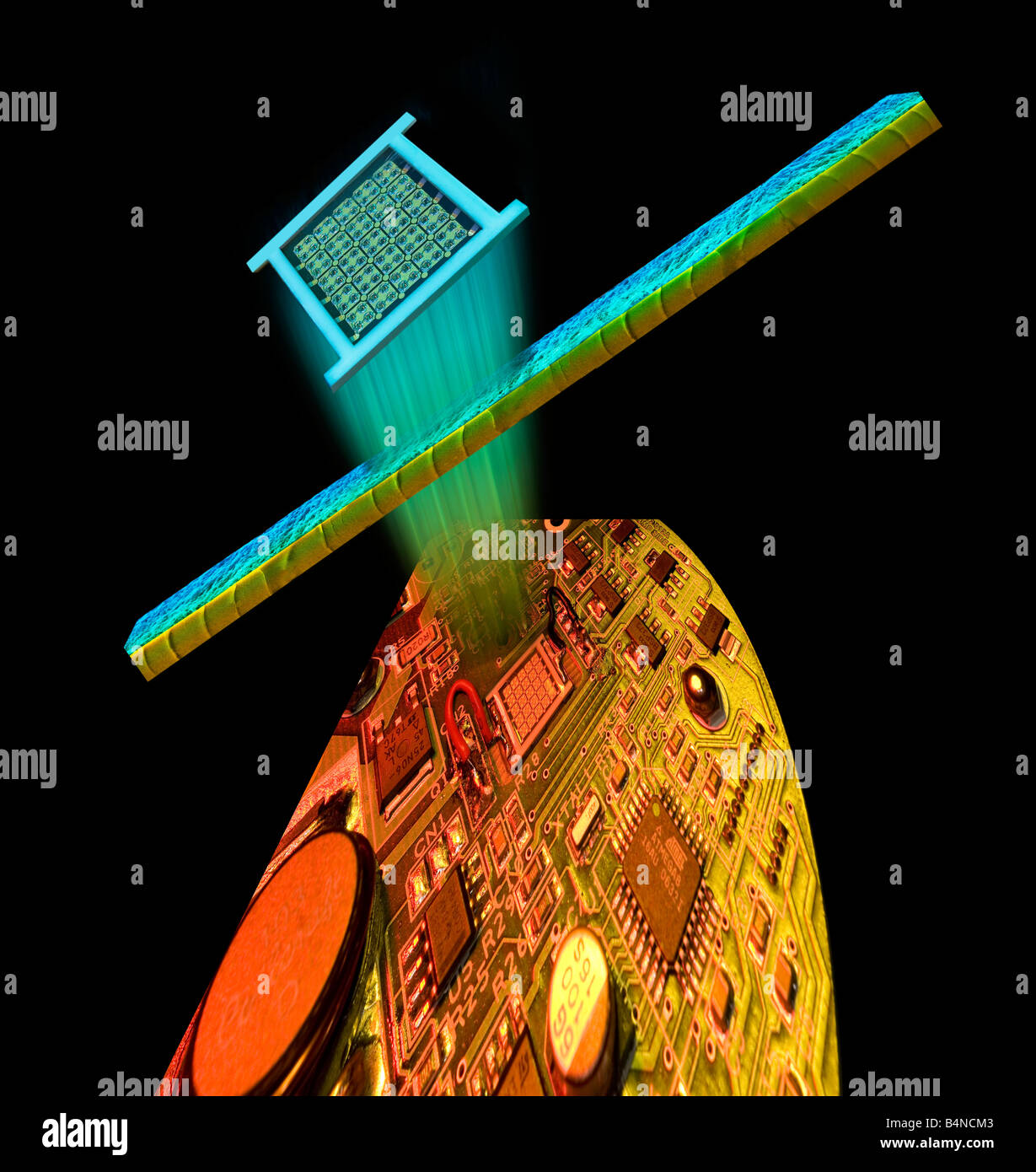Composite conceptual view showing motherboard and the creation of solid ...